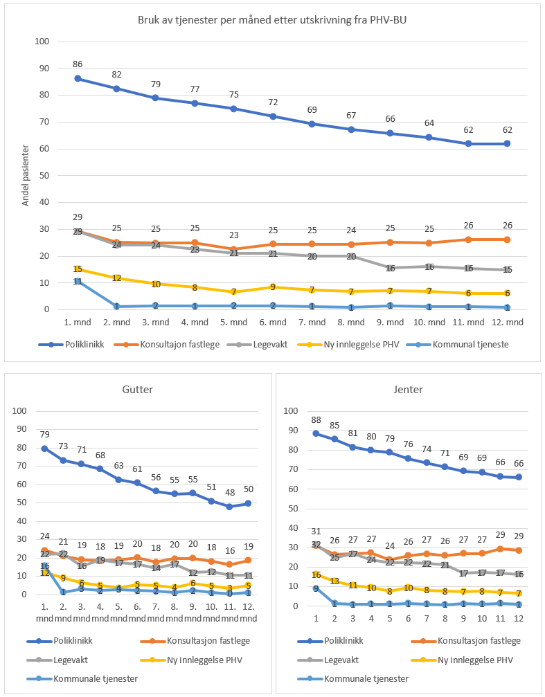 Bruk av tjenester per måned i forløpets første år - Helsedirektoratet